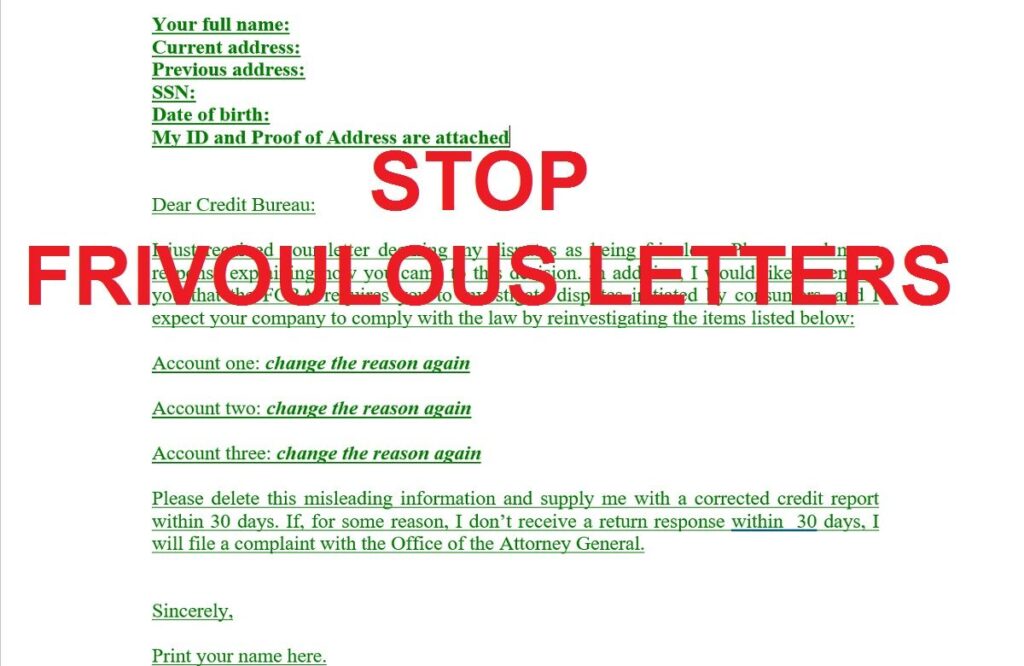 Dispute Letter: Stop Frivolous Letters | Client Dispute Manager