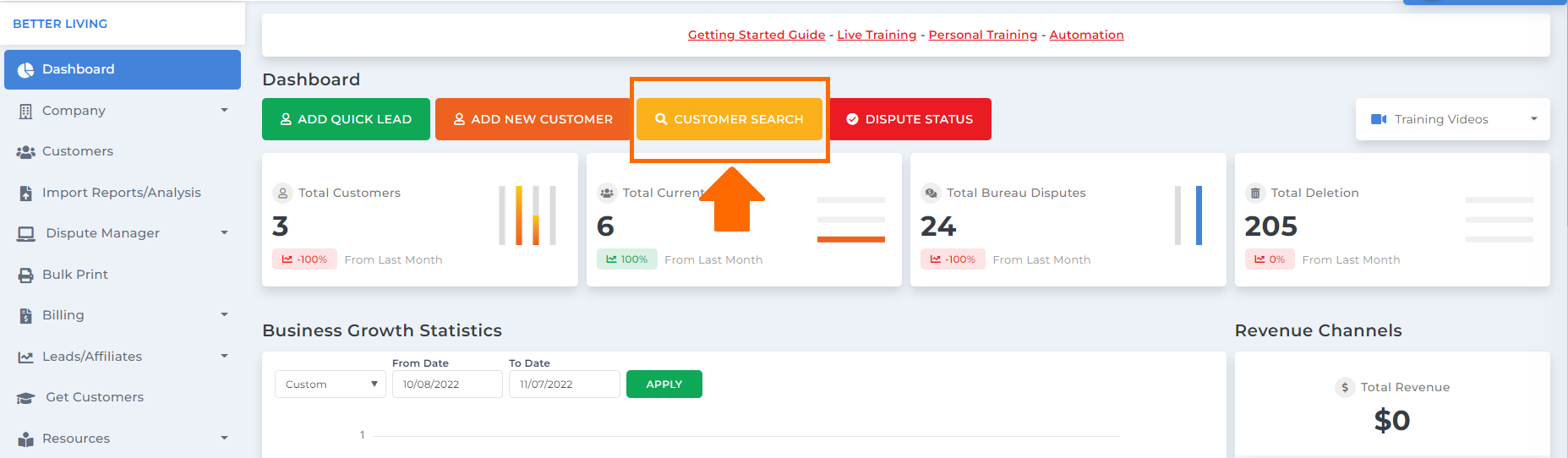 Client Dispute Manager Software Customer Search Feature