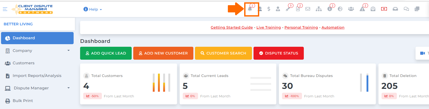 Client Dispute Manager Software: Notification Icons