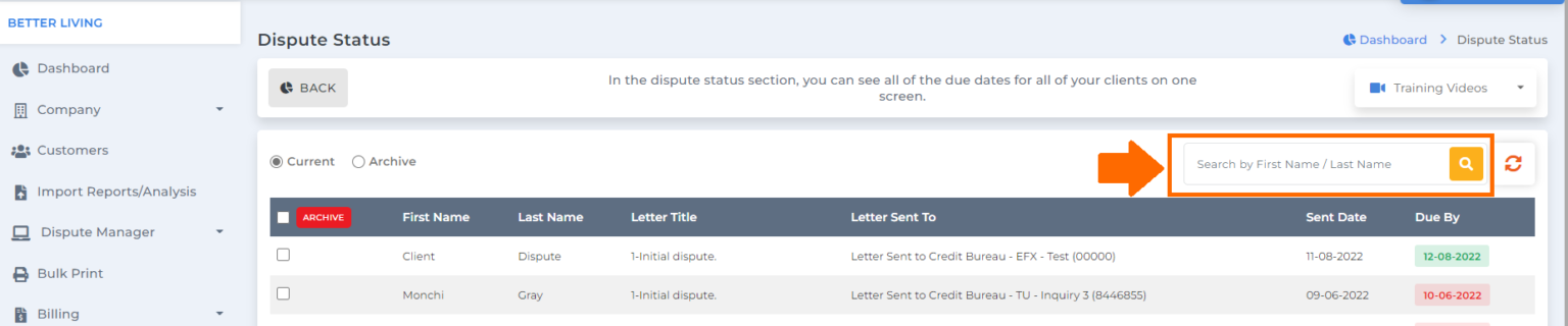 Client Dispute Manager Software: Dispute Status Feature