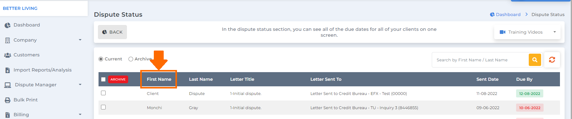 Client Dispute Manager Software: Dispute Status Feature