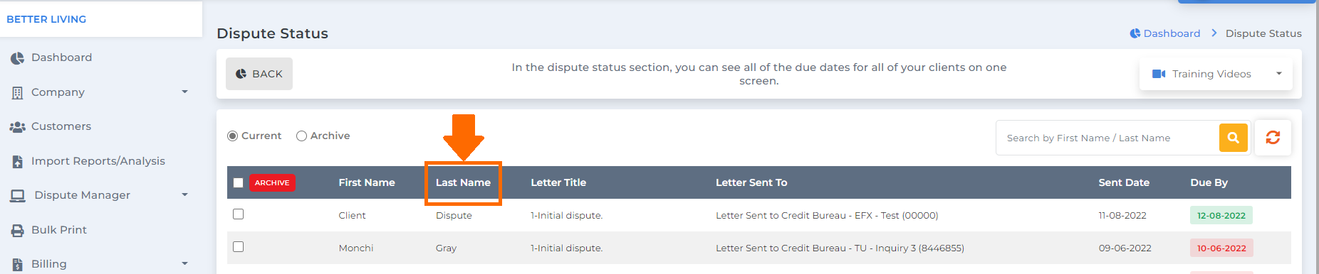 Client Dispute Manager Software: Dispute Status Feature