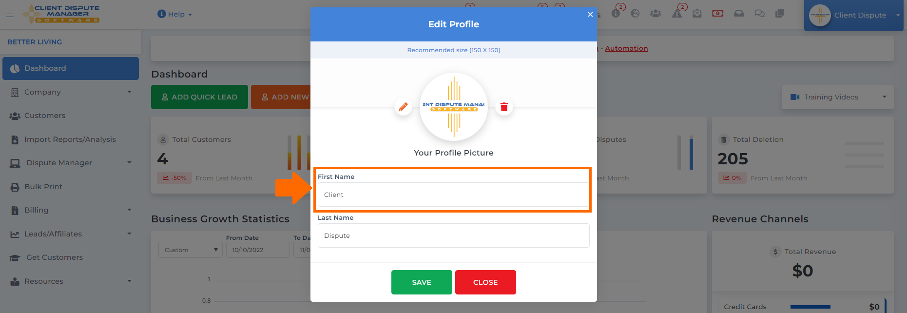 Credit Dispute Manager Software: Personalize User Profile