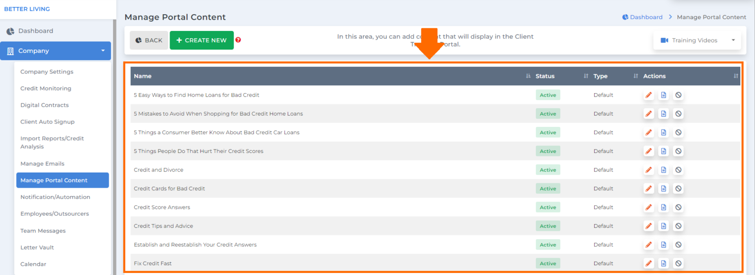 Credit Repair Software For Business: Manage Portal Content