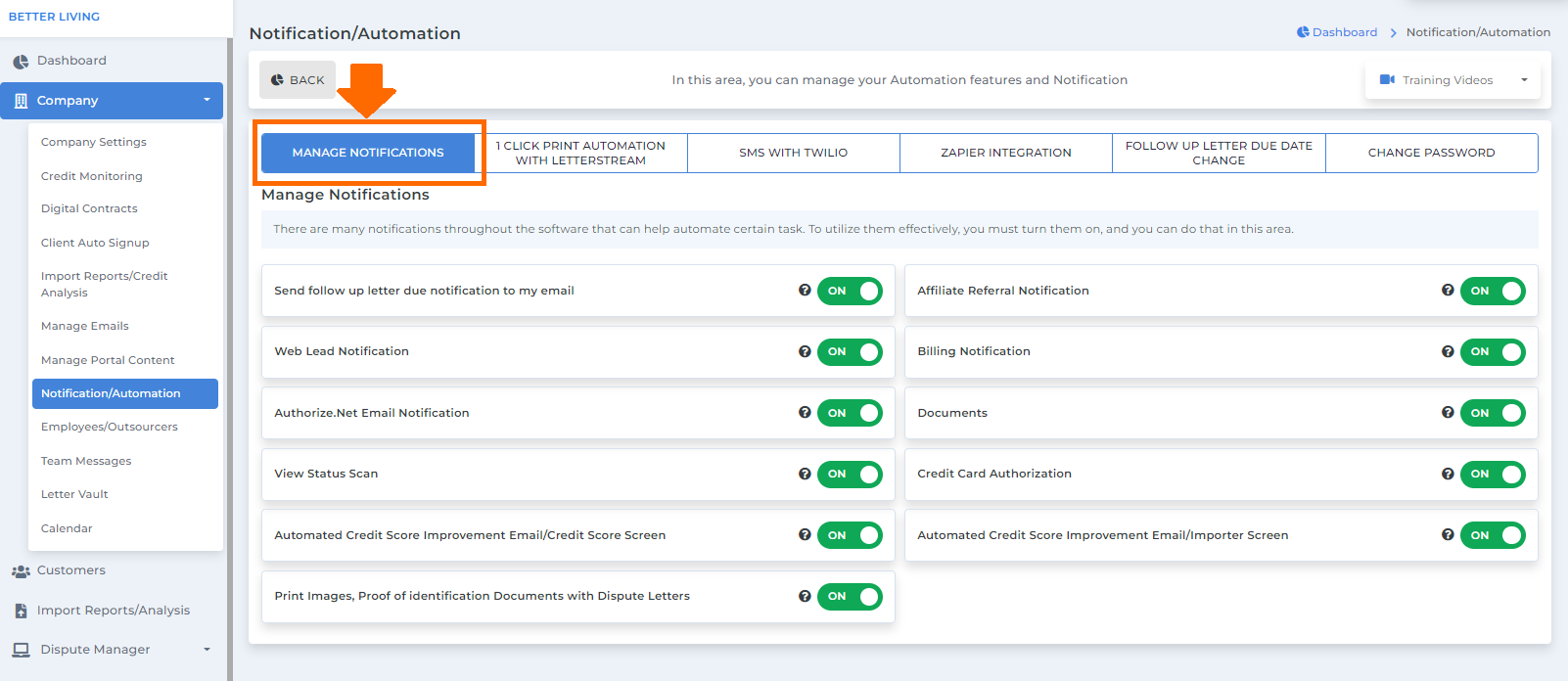 Credit Repair Software For Business: Manage Notifications